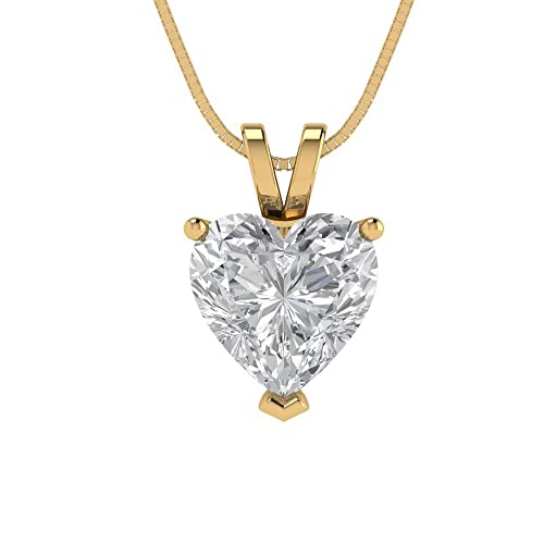 Clara Pucci 2 ct Brilliant Heart Cut Solitaire Clear Simulated Diamond 14k Yellow Gold Pendant with 16" Chain