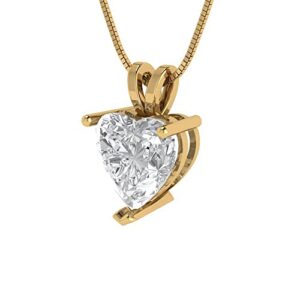 Clara Pucci 2 ct Brilliant Heart Cut Solitaire Clear Simulated Diamond 14k Yellow Gold Pendant with 16" Chain