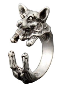 pashal puppies pembrokeshire corgi dog adjustable ring (silver)