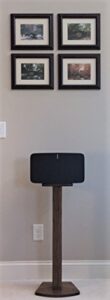 beautiful wood speaker stand handcrafted compatible for sonos five/sonos play 5. made in u.s.a. single stand. dark walnut color.