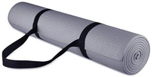 signature fitness all-purpose 1/4-inch high density anti-tear exercise yoga mat with carrying strap , gray