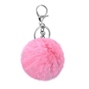 cityelf cute faux rabbit fur ball pom pom keychain car key ring handbag tote bag pendant purse charm (pink)