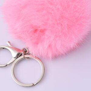 Cityelf Cute Faux Rabbit Fur Ball Pom Pom Keychain Car Key Ring Handbag Tote Bag Pendant Purse Charm (Pink)