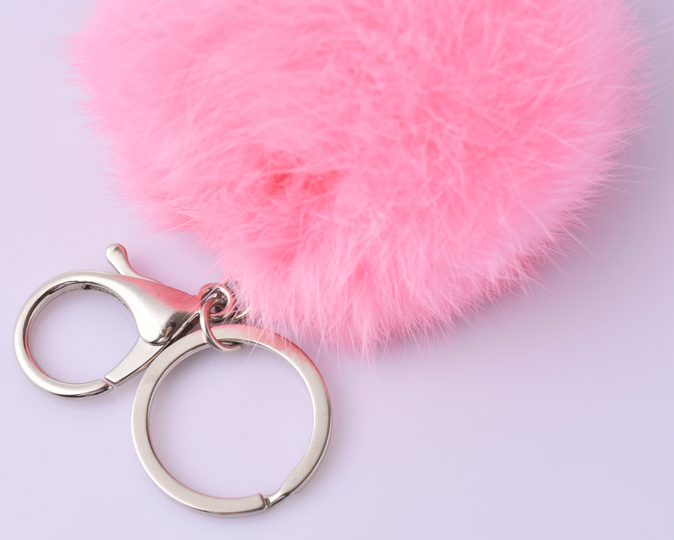 Cityelf Cute Faux Rabbit Fur Ball Pom Pom Keychain Car Key Ring Handbag Tote Bag Pendant Purse Charm (Pink)