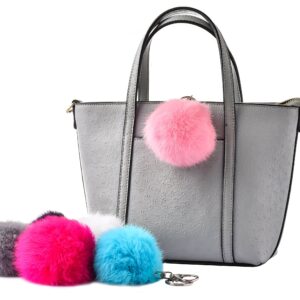 Cityelf Cute Faux Rabbit Fur Ball Pom Pom Keychain Car Key Ring Handbag Tote Bag Pendant Purse Charm (Pink)