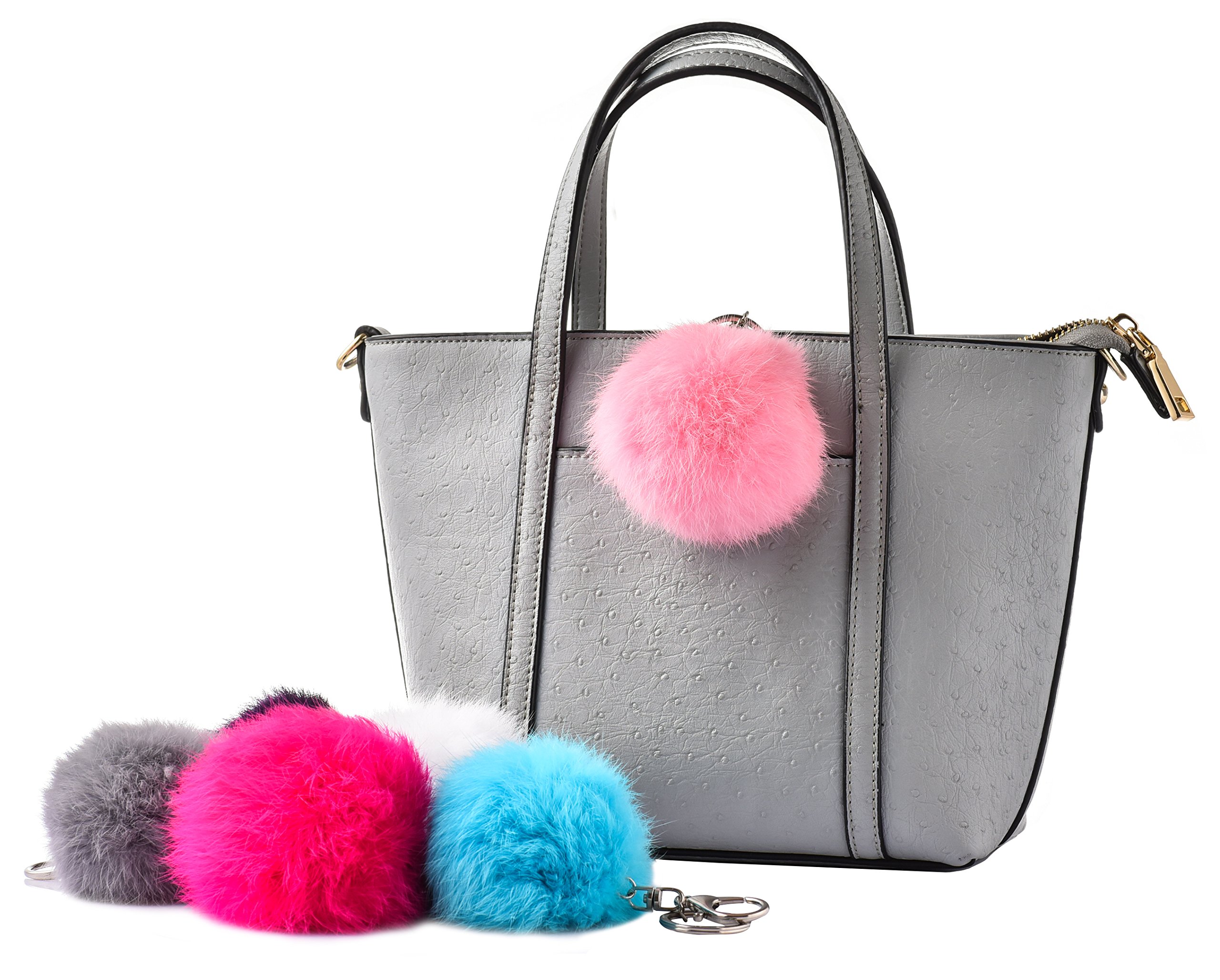 Cityelf Cute Faux Rabbit Fur Ball Pom Pom Keychain Car Key Ring Handbag Tote Bag Pendant Purse Charm (Pink)