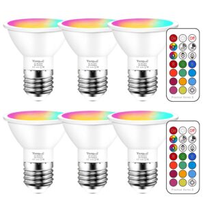 yangcsl led color changing rgb light bulb with remote 40w equivalent 400lm, 45° beam angle and memory, e26 mood ambiance lighting (6 pack)