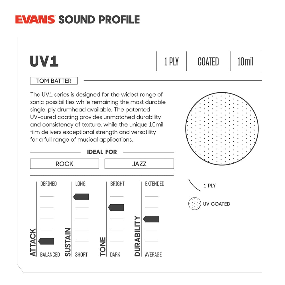 Evans Drum Heads - UV1 Coated Tom Drumhead, 14 Inch