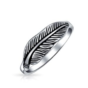 south western nature wrap boho feather leaf band ring western jewelry for women teen oxidized .925 sterling silver customizable