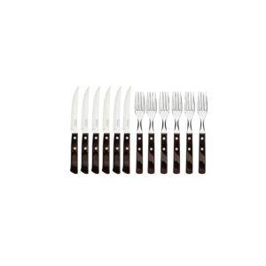 tramontina cutlery set with steak knives, 12 piece sharp knife and fork set with wooden handles, ‎camping, kitchen, rustic, dishwasher safe, 29899199