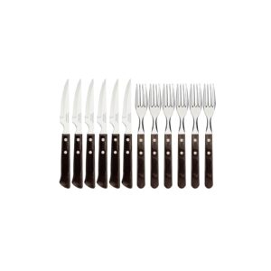 tramontina churrasco premium steak knife fork set, 12 piece with brown wooden handles