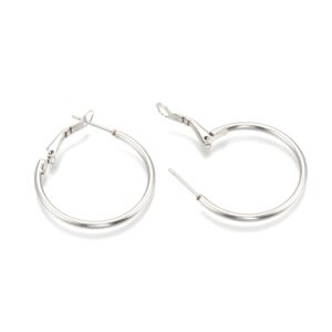 2 stainless surgical steel hoop earrings with hinged leverback latch (30mm (1 3/16 inch))