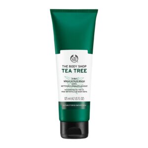 the body shop tea tree 3 in 1 wash scrub & mask – purifying vegan skincare for oily, blemished skin – 4.2 oz