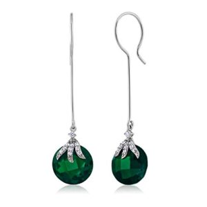 Gem Stone King 925 Sterling Silver Long Dangle Drop French Wire Earrings For Women (22.00 Cttw, Round Checkerboard 12MM)