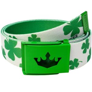 meister player golf web belt - adjustable & reversible - lucky clovers