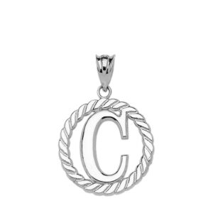 high polish 925 sterling silver roped circle "c" initial charm pendant