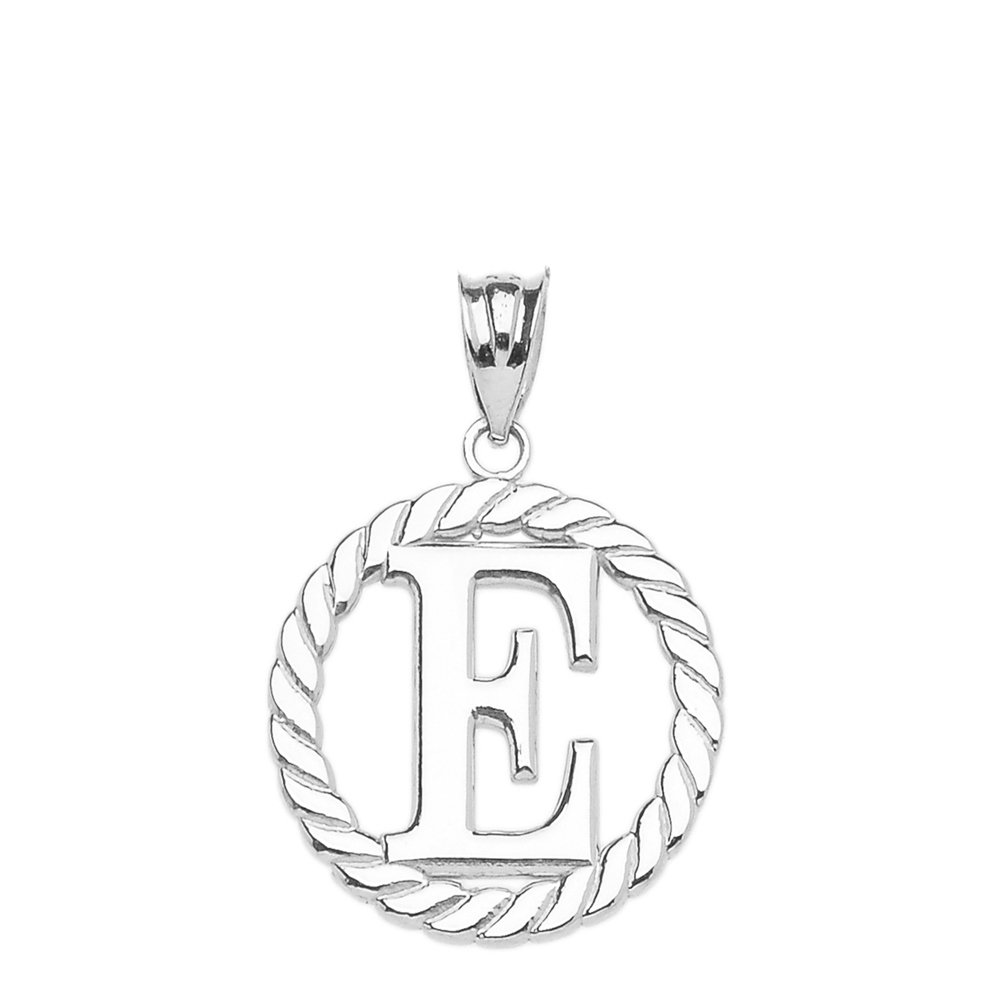 High Polish 925 Sterling Silver Roped Circle "E" Initial Charm Pendant