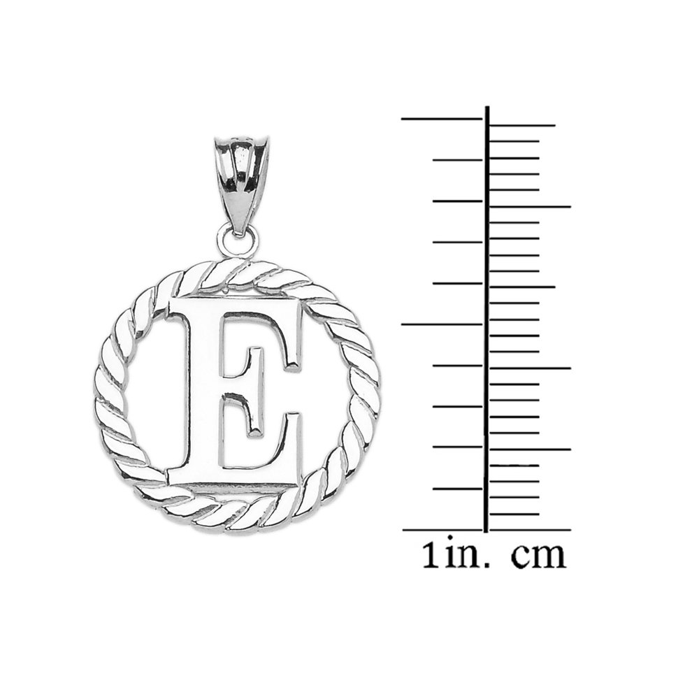 High Polish 925 Sterling Silver Roped Circle "E" Initial Charm Pendant