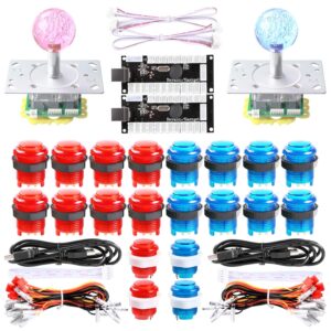 dashtop led arcade diy parts 2x zero delay usb encoder + 2x 2/4/8 way led joystick + 20x led illuminated push buttons for mame windows system & raspberry pi projece arcade project red + blue kits