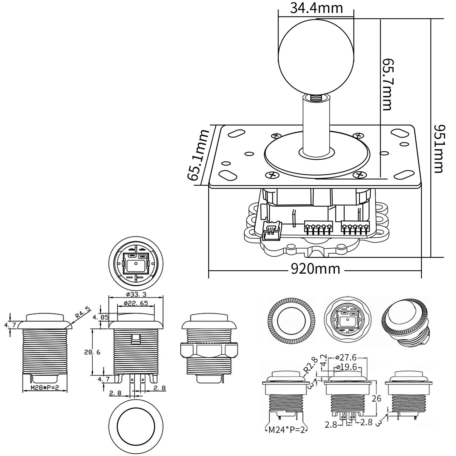 Dashtop LED Arcade DIY Parts 2X Zero Delay USB Encoder + 2X 2/4/8 Way LED Joystick + 20x LED Illuminated Push Buttons for Mame Windows System & Raspberry Pi Projece Arcade Project Red + Blue Kits