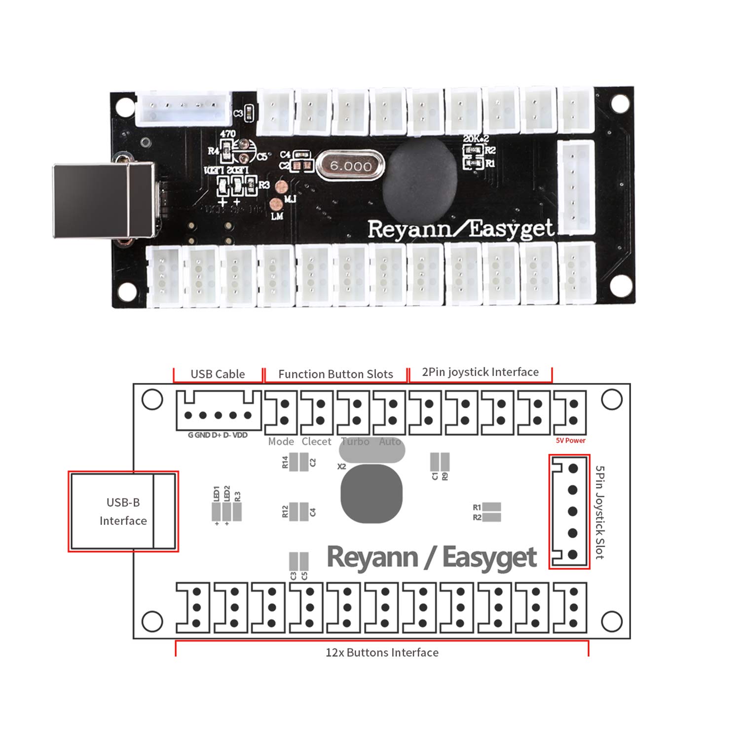 Dashtop LED Arcade DIY Parts 2X Zero Delay USB Encoder + 2X 2/4/8 Way LED Joystick + 20x LED Illuminated Push Buttons for Mame Windows System & Raspberry Pi Projece Arcade Project Red + Blue Kits