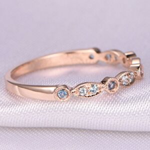 Blue Topaz Wedding Ring,Art Deco,14K Rose Gold,Anniversary Ring,Half Eternity,Milgrain,Matching Band