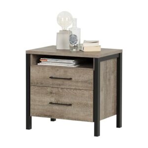 South Shore Munich 2-Drawer Nightstand, Weathered Oak and Matte Black with Metal Handles