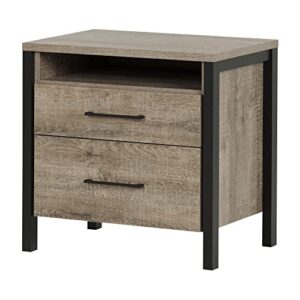 south shore munich 2-drawer nightstand, weathered oak and matte black with metal handles