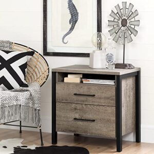 South Shore Munich 2-Drawer Nightstand, Weathered Oak and Matte Black with Metal Handles