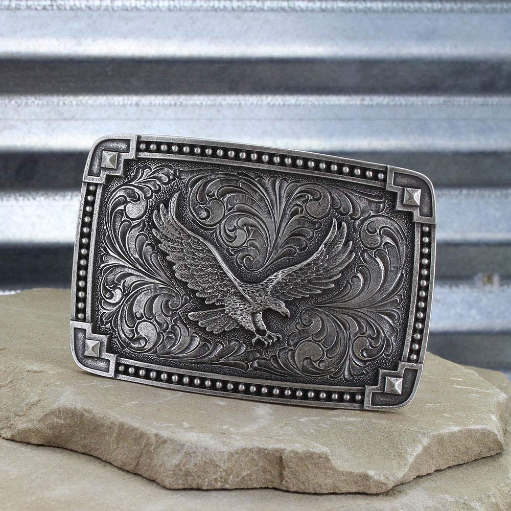 Montana Silversmiths Soaring Eagle Collection Attitude Buckle (Tied At The Corners - Antiqued Silver)