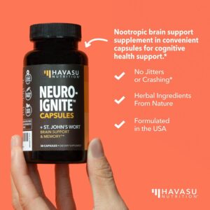 NeuroIgnite Brain Supplements for Memory and Focus Support with St Johns Wort & Ginkgo Biloba | Nootropics Brain Support Supplement | Cognitive & Memory Supplement for Brain Health | 1 Month Supply