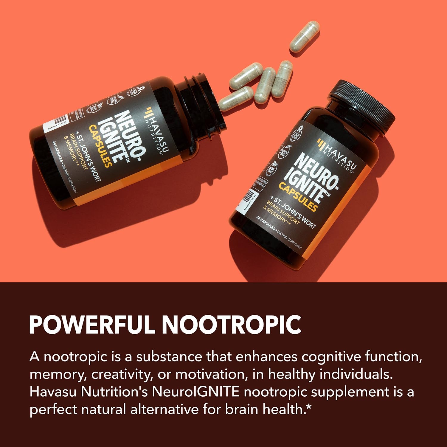 NeuroIgnite Brain Supplements for Memory and Focus Support with St Johns Wort & Ginkgo Biloba | Nootropics Brain Support Supplement | Cognitive & Memory Supplement for Brain Health | 1 Month Supply