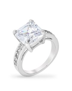 kate bissett raised pave engagement ring featuring a 10mm princess cut center stone & 2mm side stones size 10