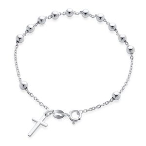 thin simple religious prayer ball beads cross rosary bracelet for women for teen .925 sterling silver