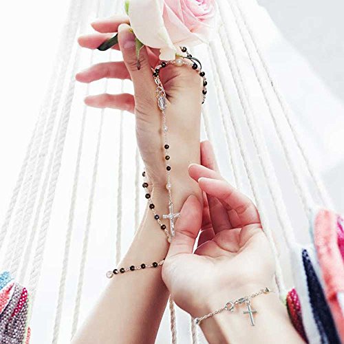 Thin Simple Religious Prayer Ball Beads Cross Rosary Bracelet For Women For Teen .925 Sterling Silver