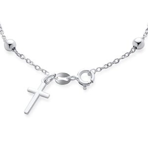 Thin Simple Religious Prayer Ball Beads Cross Rosary Bracelet For Women For Teen .925 Sterling Silver