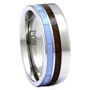 pch jewelers turquoise and koa wood ring set in titanium high polish wedding bands 8mm comfort fit (10)