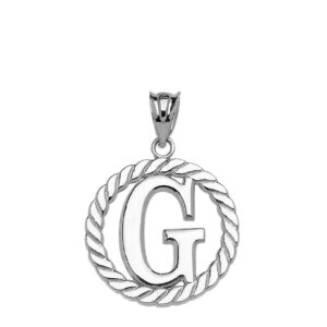 high polish 10k white gold roped circle "g" initial charm pendant