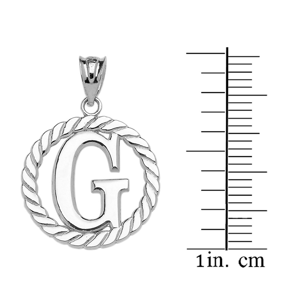 High Polish 10k White Gold Roped Circle "G" Initial Charm Pendant