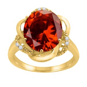 maulijewels rings for women 4.55 carat garnet and diamond flower ring prong 10k yellow gold