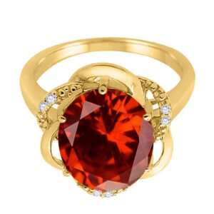 MauliJewels Rings for Women 4.55 Carat Garnet and Diamond Flower Ring prong 10K Yellow Gold