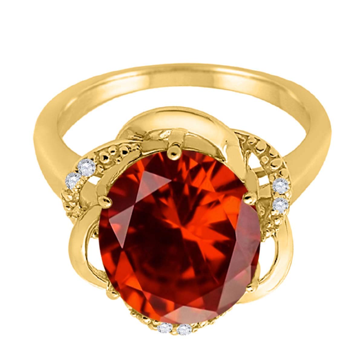 MauliJewels Rings for Women 4.55 Carat Garnet and Diamond Flower Ring prong 10K Yellow Gold