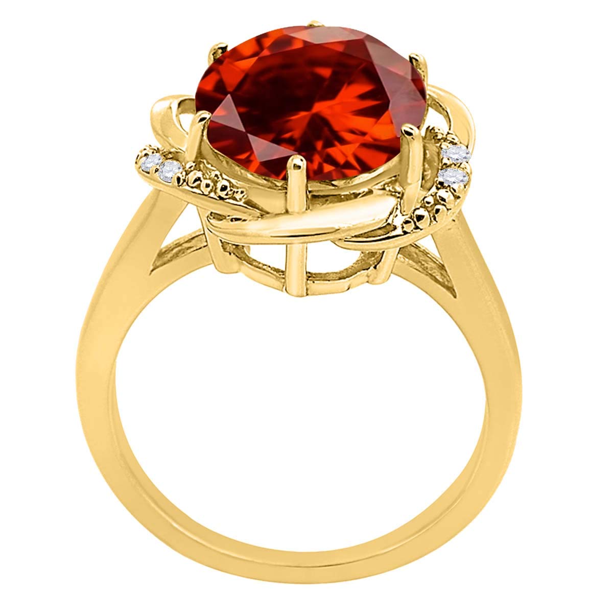 MauliJewels Rings for Women 4.55 Carat Garnet and Diamond Flower Ring prong 10K Yellow Gold