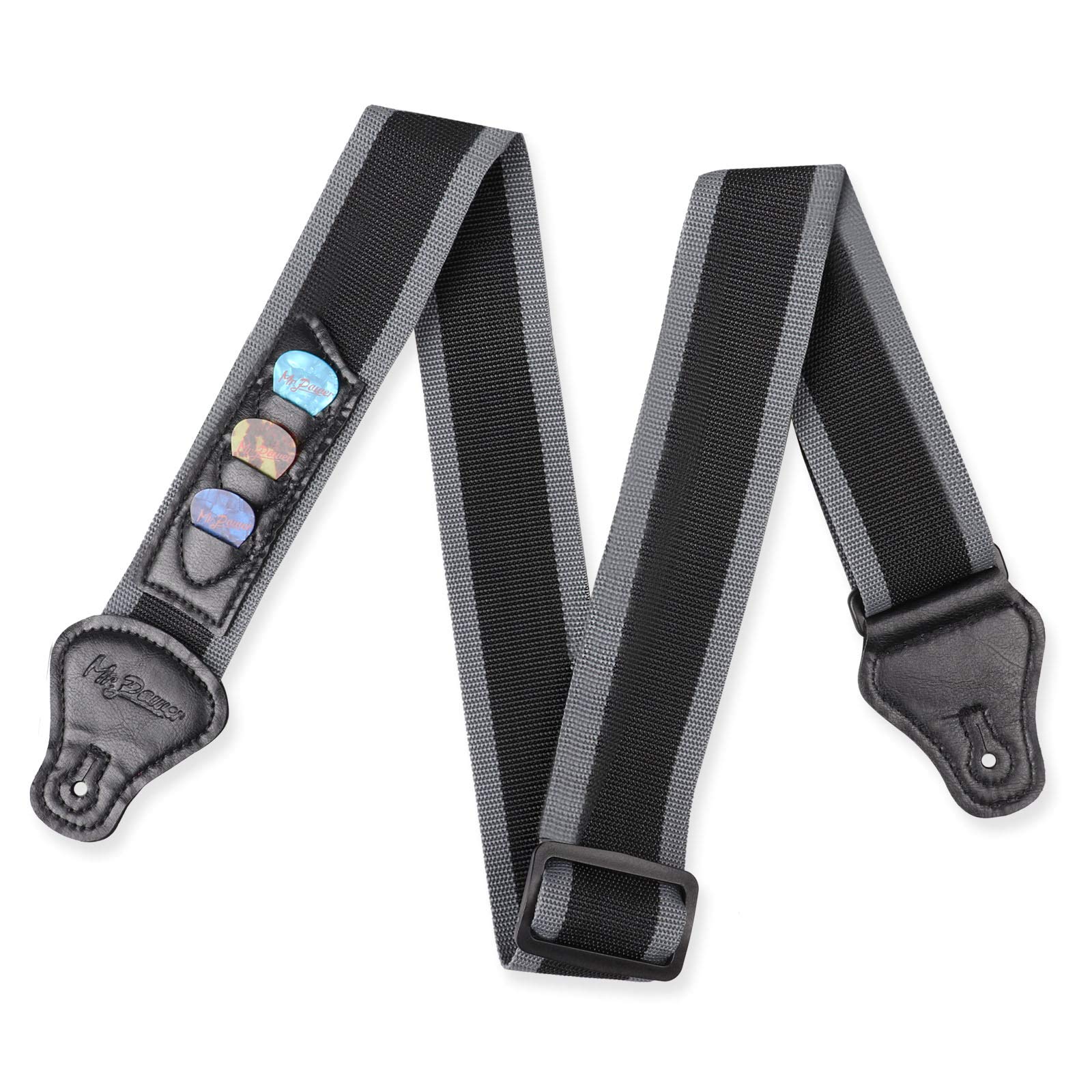 Mr.Power Guitar Strap 36.6in - 65in with 3 Pick Holders for Electric/Acoustic Guitar, Nylon Strap