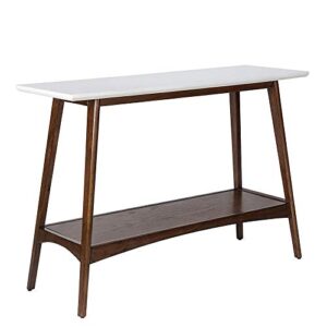 madison park parker console tables-solid wood, two-tone finish with lower storage shelf modern mid-century accent living room furniture, medium, off-white/pecan