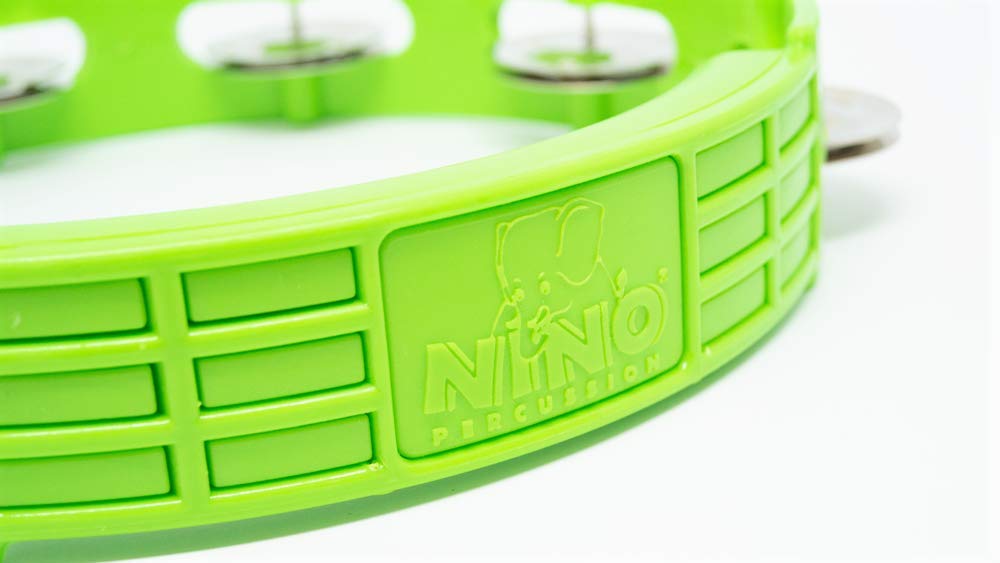 Nino Percussion NINO49GG Compact 8" ABS Plastic Handheld Tambourine, Grass Green