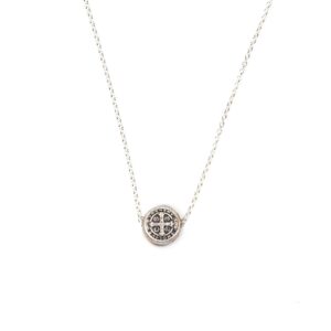 my saint my hero benedictine petite necklace - silver tone, includes floating silver benedictine medal of protection