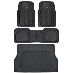 motor trend 4pc black car floor mats set rubber tortoise liners w/ cargo for auto suv trucks - all weather heavy duty floor protection - mt-923-bk+mt-884-bk_amj