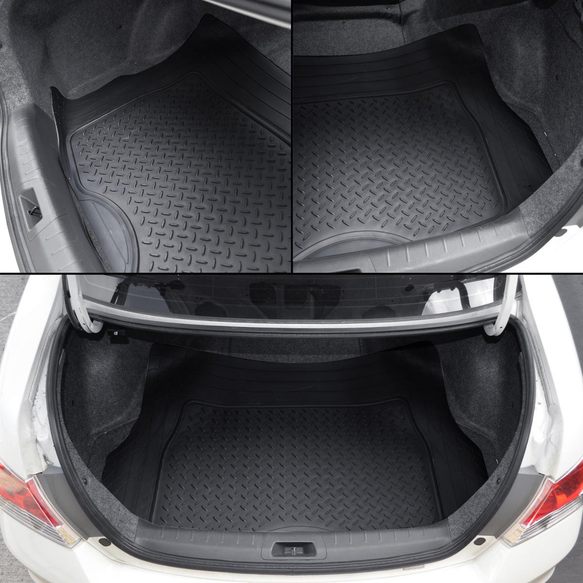 Motor Trend 4pc Black Car Floor Mats Set Rubber Tortoise Liners w/ Cargo for Auto SUV Trucks - All Weather Heavy Duty Floor Protection - MT-923-BK+MT-884-BK_amj