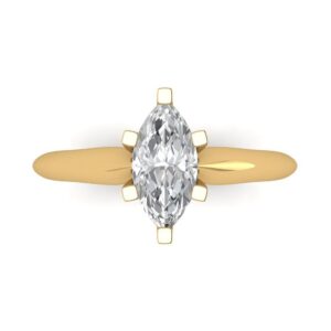 clara pucci yellow 14k solid gold solitaire anniversary engagement promise bridal ring 1 ct marquise cut clear simulated diamond size 7.5